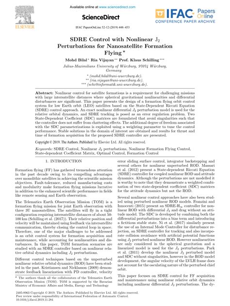 Pdf Sdre Control With Nonlinear J2 Perturbations For Nanosatellite