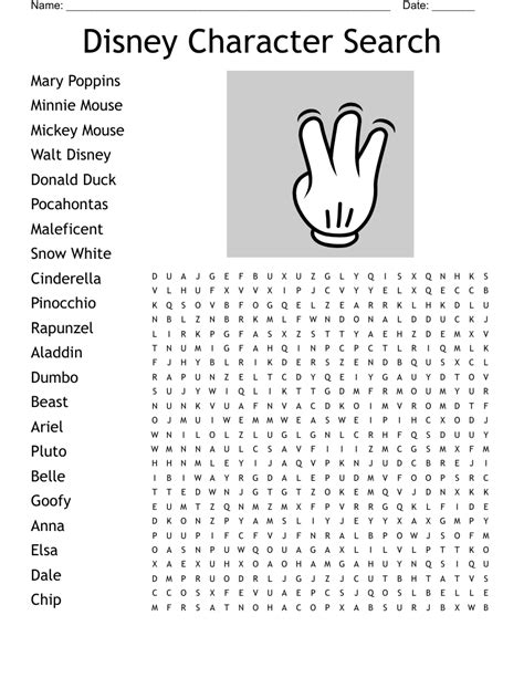 Disney Character Search Word Search Wordmint