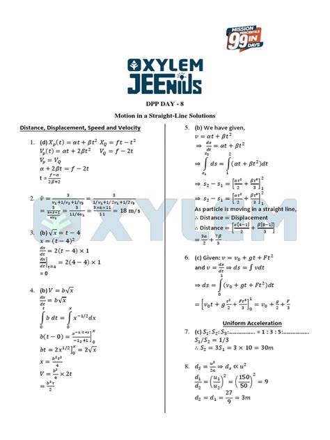 dpp day 8 motion in a straight line solutions distance displacement speed and velocity pdf