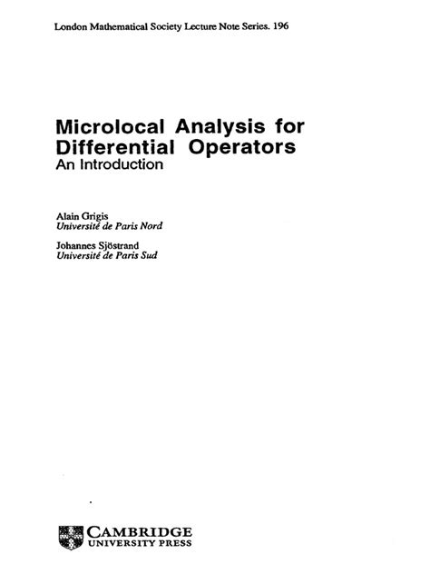 Microlocal Analysis For Differential Operators An Introduction Cambridge University Press
