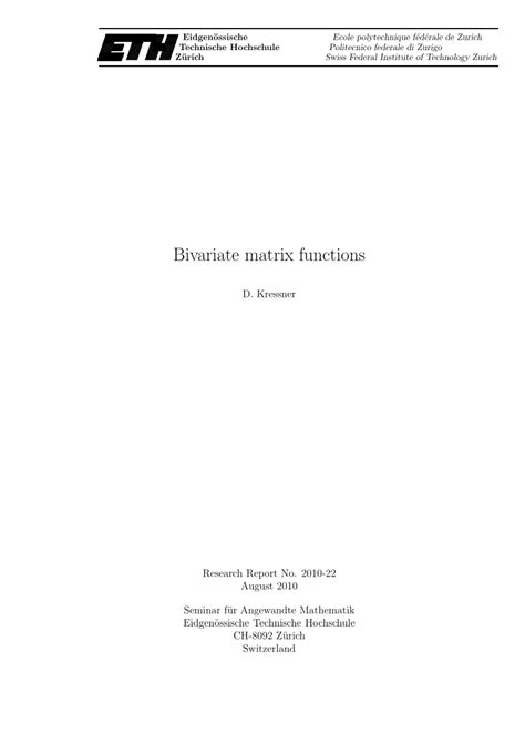 Pdf Bivariate Matrix Functions