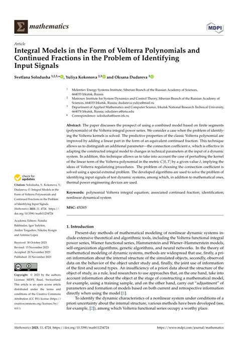 pdf integral models in the form of volterra polynomials and continued