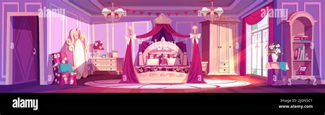 Princess Bedroom In Royal House Palace Or Castle Vector Cartoon