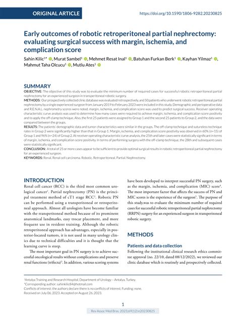 Pdf Early Outcomes Of Robotic Retroperitoneal Partial Nephrectomy