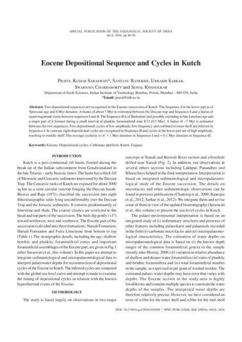 Eocene Depositional Sequence And Cycles In Kutch Geological Society