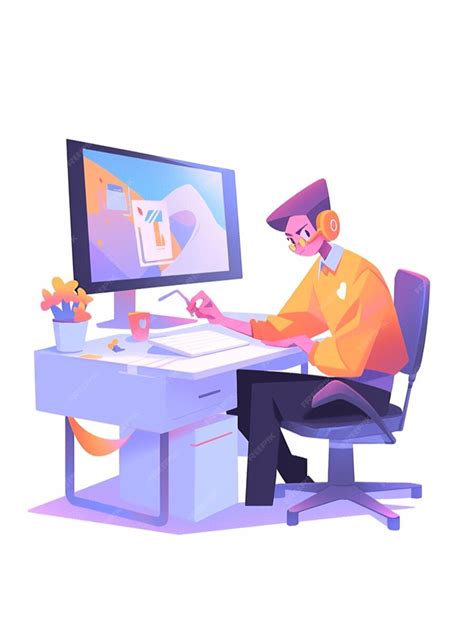 There Is A Man Sitting At A Desk With A Computer Generative Ai Premium Ai Generated Image