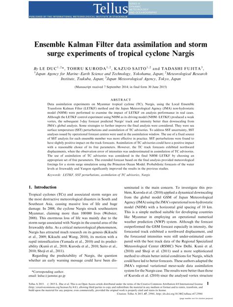 Pdf Ensemble Kalman Filter Data Assimilation And Storm Surge Experiments Of Tropical Cyclone