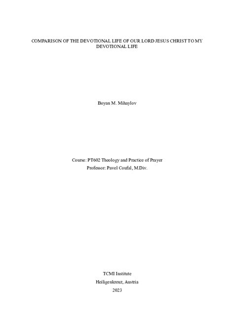 Pdf Comparison Of The Devotional Life Of Our Lord Jesus Christ With