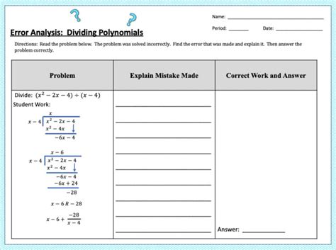 Error Analysis Dividing Polynomials By Classroom 127 Tpt
