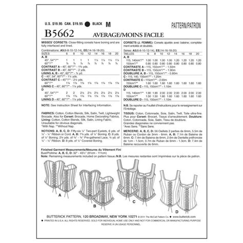 Butterick B5662 Misses Corsets Pattern 14 20 Paper