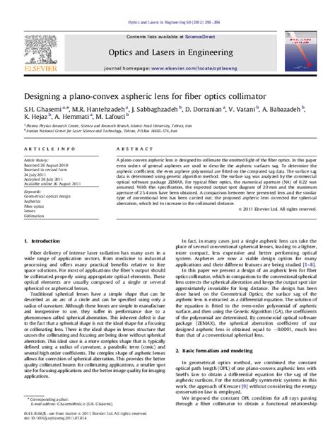 pdf designing a plano convex aspheric lens for fiber optics collimator