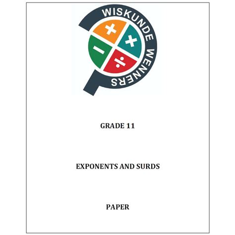Grade 11 Exponents And Surds Paper And Memo Wiskunde Wenners