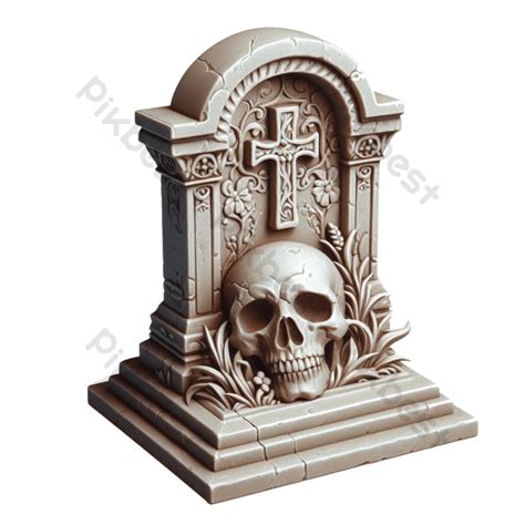 Spooky Tombstone With Skull Vector Illustration Png Images Psd Free