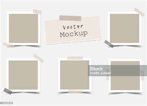 접착 테이프와 찢어진 종이 조각사각형 사진 프레임 세트 디자인 포트폴리오 소셜 미디어 또는 브랜딩을 위한 모형 무드 보드 빈
