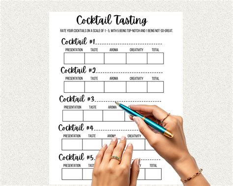 Cocktail Tasting Scorecard Cocktail Competition Cocktail Tasting Card