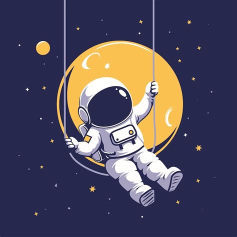 Premium Vector Astronaut Swinging On The Moon Illustration With Tshirt Design Premium Vector