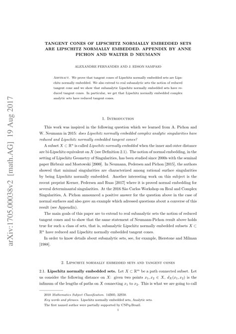 Pdf Tangent Cones Of Lipschitz Normally Embedded Sets Are Lipschitz Normally Embedded