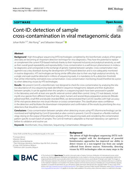 Pdf Cont Id Detection Of Sample Cross Contamination In Viral Metagenomic Data