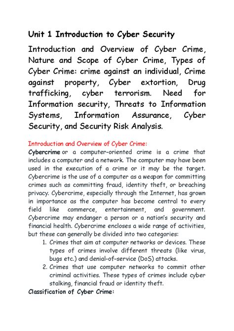 Unit I Sppu Be Cybersecurity Notes Unit 1 Unit 1 Introduction To Cyber Security Introduction