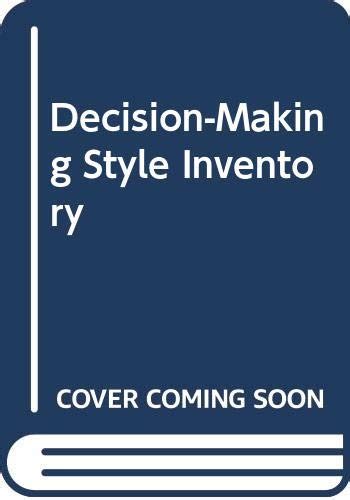 Decision Making Style Inventory 9780470502631 Abebooks