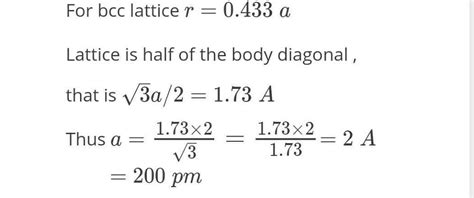 A Solid Has A Bcc Structure If The Distance Of Closest Approach Between The Two Atoms Is 1