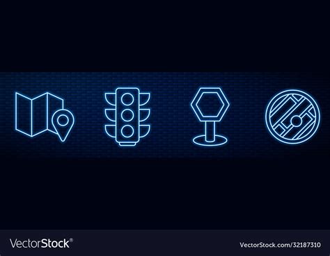 Set Line Road Traffic Sign Folded Map Royalty Free Vector