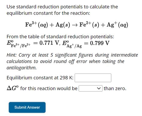 Solved Use Standard Reduction Potentials To Calculate The