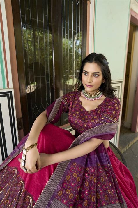 Womens Tussar Silk Kashmiri With Print And Foil Print Lehenga Choli