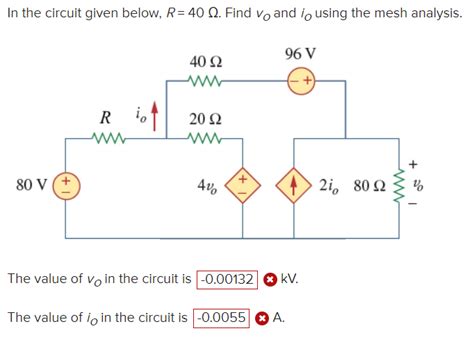 Solved In the circuit given below, R=40Ω. ﻿Find vO ﻿and iO | Chegg.com