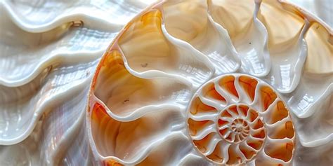 Closeup image of a spiral nautilus shell showcasing Fibonacci symmetry Concept Nature ...