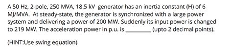 Solved A 50 Hz 2 Pole 250 Mva 18 5 Kv Generator Has An