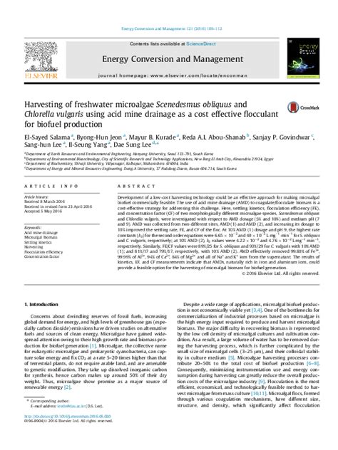 Pdf Harvesting Of Freshwater Microalgae Scenedesmus Obliquus And Chlorella Vulgaris Using Acid