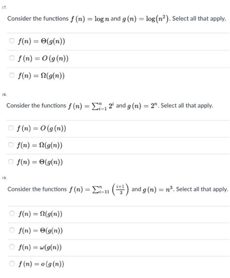 Solved Consider The Functions Fn Log N And Gn