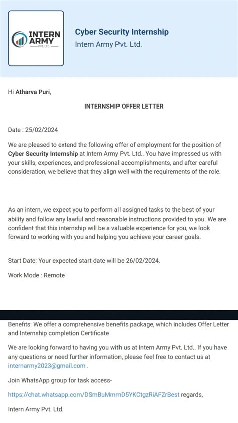 atharva puri on linkedin cybersecurity internship internarmy
