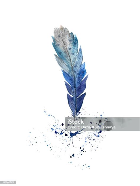 잉크 얼룩과 물보라가 있는 빈티지 새 깃털의 수채화 그림 깃털 펜 시인에 대한 스톡 벡터 아트 및 기타 이미지 시인 시