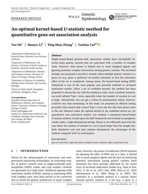 Pdf An Optimal Kernel‐based U‐statistic Method For Quantitative Gene‐set Association Analysis