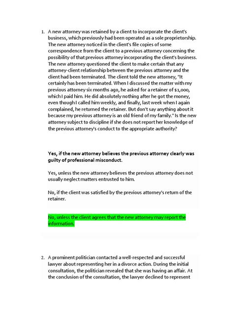 Mpre Practice Questions Pdf Lawyer Confidentiality