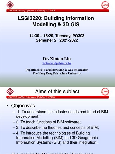 Lsgi3220a L01 Course Introduction Pdf Building Information Modeling Geographic
