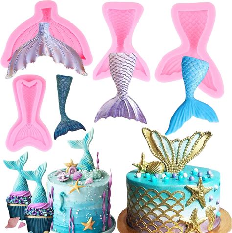 Amazon.com: Mermaid Tail Mold, 6 Pack 3D Animal Silicone Fondant Molds Small Resin Molds Mermaid ...