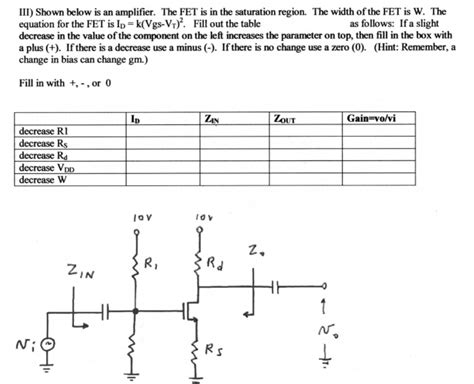 Solved III Shown Below Is An Amplifier The FET Is In The Chegg Com