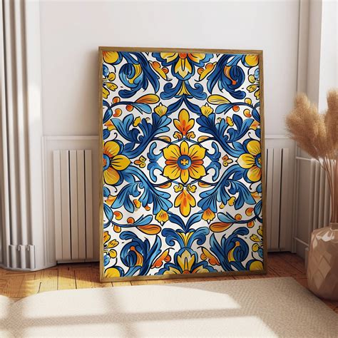 Sicilian Art Print Italian Ceramics Poster Mediterranean Tile Pattern