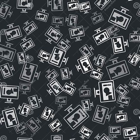 Grey Computer Monitor Screen Icon Isolated Seamless Pattern On Black Background Electronic
