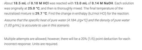 solved about 18 5 ml of 0 10 m hci was reacted with 13 0 ml