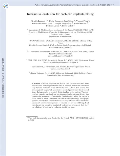 Pdf Interactive Evolution For Cochlear Implants Fitting