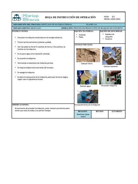Hoja De Instrucción De Operación Martínez López Juana Dyeet Pdf