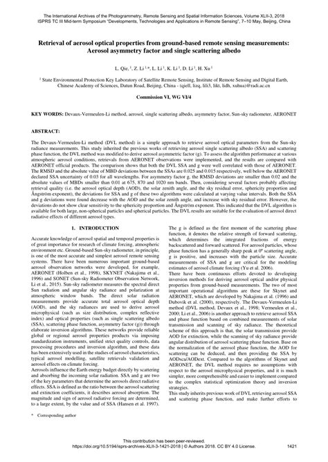 Pdf Retrieval Of Aerosol Optical Properties From Ground Based Remote