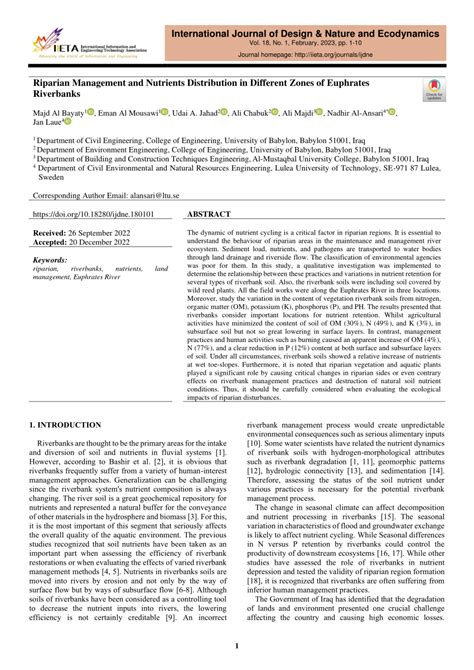 Pdf Riparian Management And Nutrients Distribution In Different Zones Of Euphrates Riverbanks