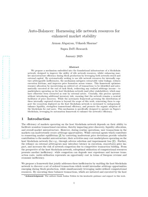 Auto Balancer Harnessing Idle Network Resources For Enhanced Market