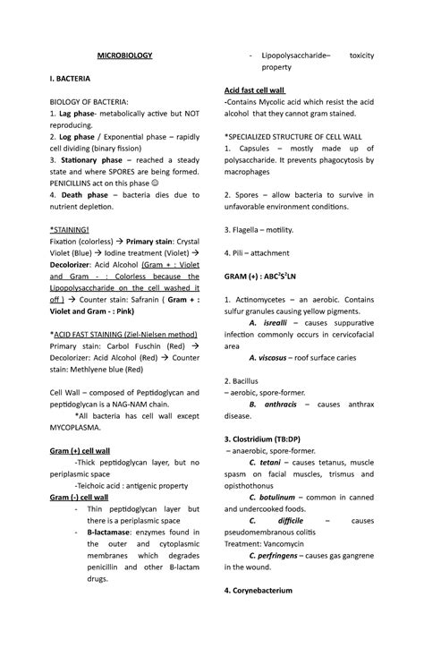 Microbiology Lecture Exam MICROBIOLOGY Lipopolysaccharide Property Toxicity I BACTERIA