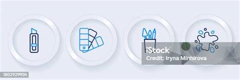 라인 페인트 스프레이 필통 편지지 색상 팔레트 가이드 및 문구 칼 아이콘을 설정합니다 벡터 건강관리와 의술에 대한 스톡 벡터 아트 및 기타 이미지 Istock